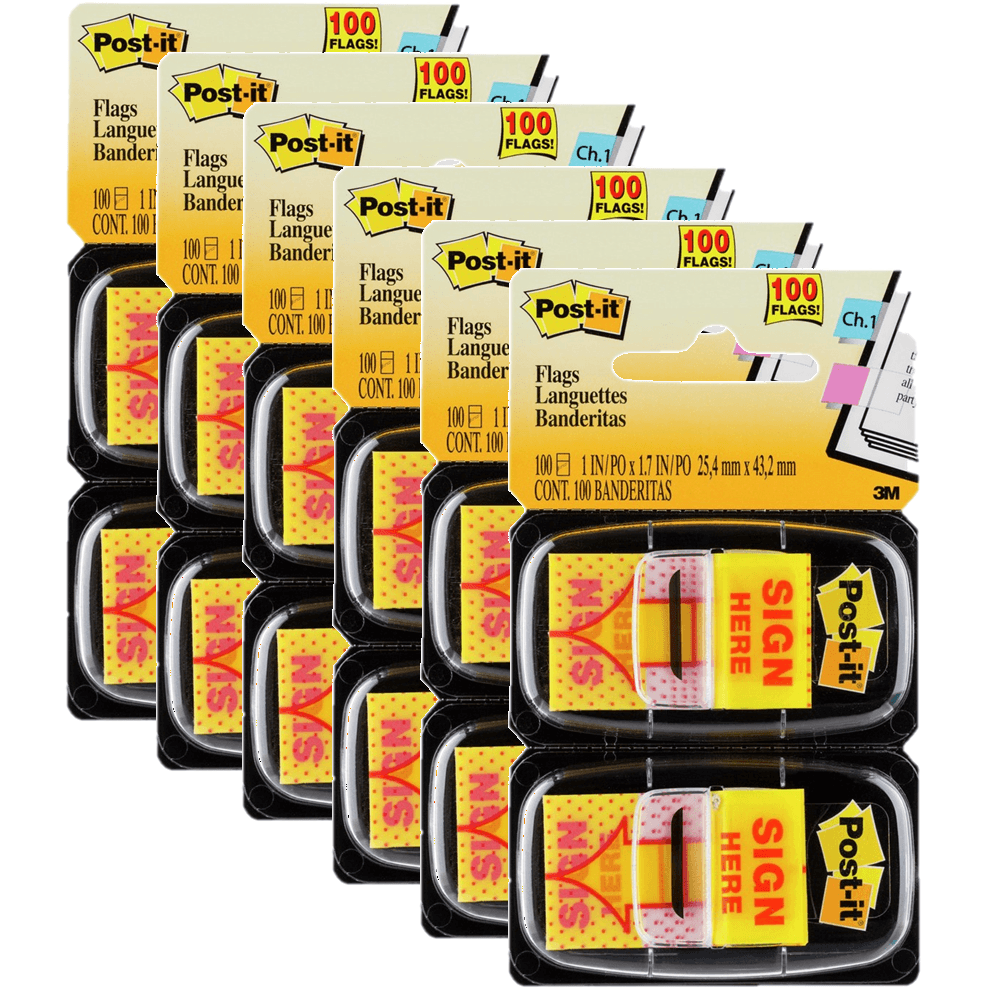 Post-It 680-Sh2 Message Flags Sign Here Yellow Twin | SuperOffice