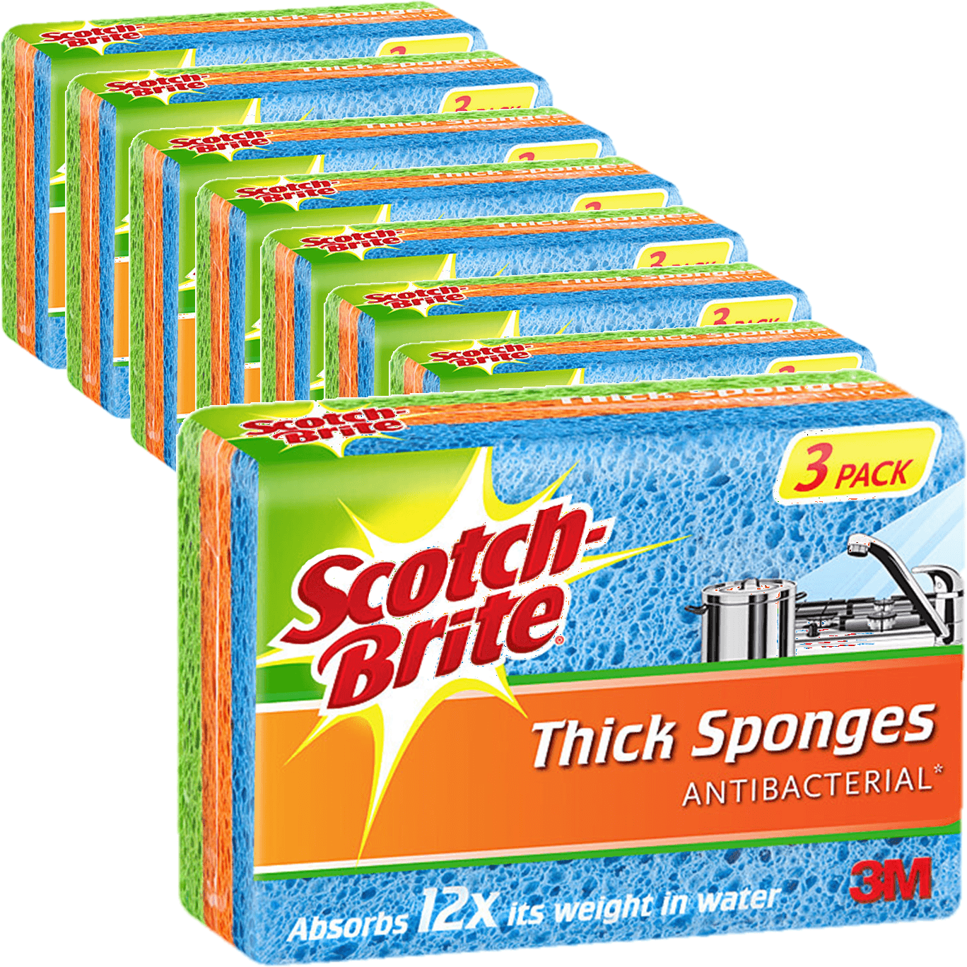 Scotch-Brite Anti-Bacterial Chunky Sponges Pack 3 Bulk | SuperOffice