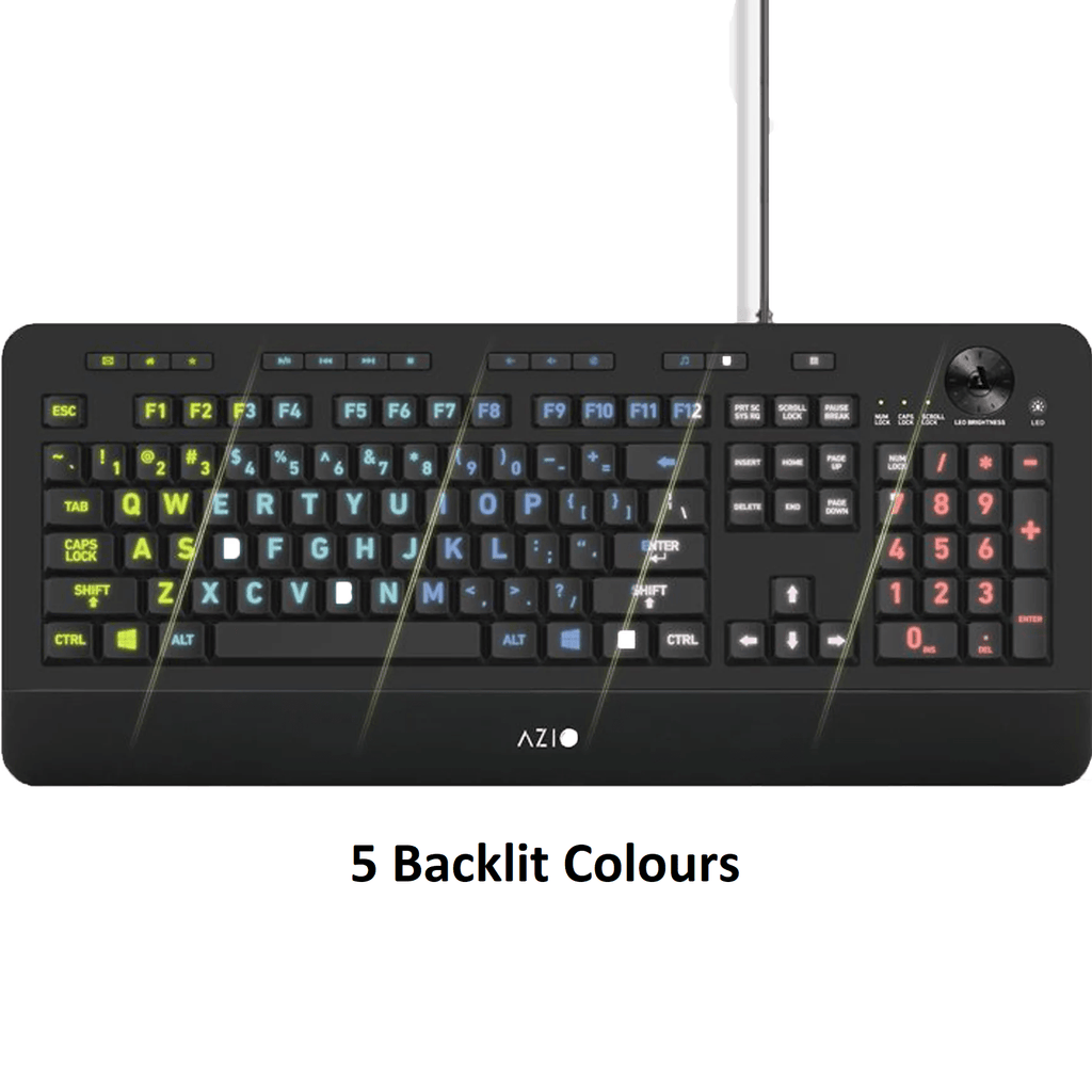 AZIO KB506 Large Font 5-Colour Backlit Wired Keyboard | SuperOffice