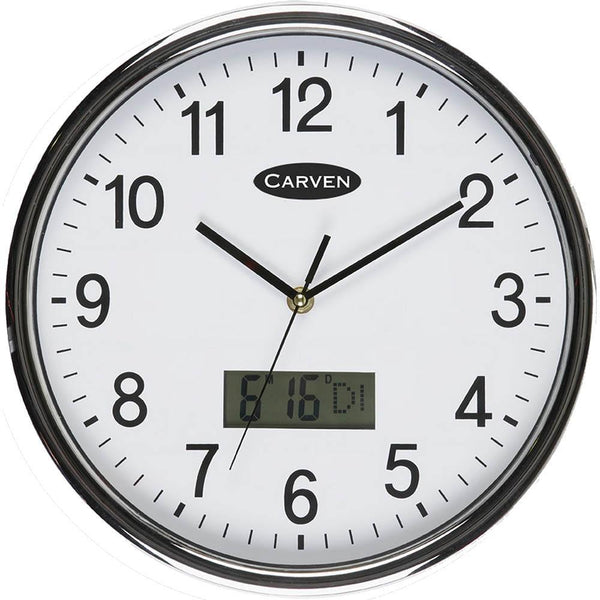 Carven Wall Clock LCD Date 285mm Silver Frame – SuperOffice