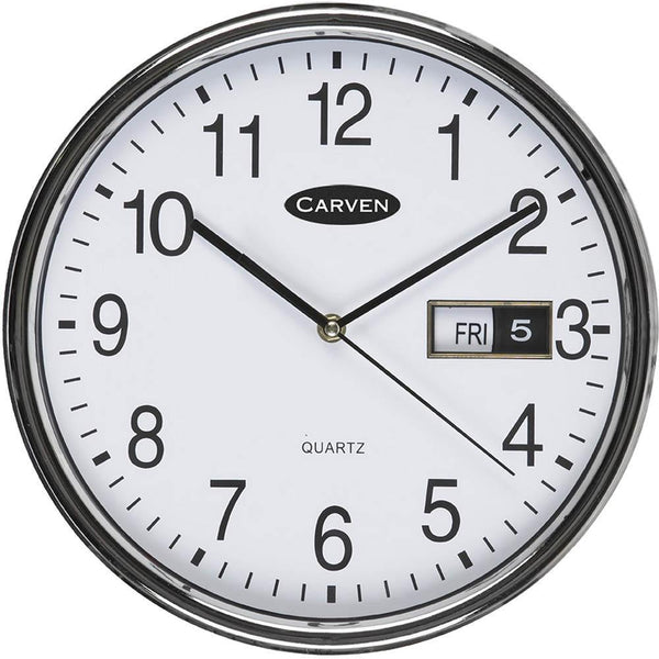 Carven Wall Clock With Date 285mm Silver Frame | SuperOffice