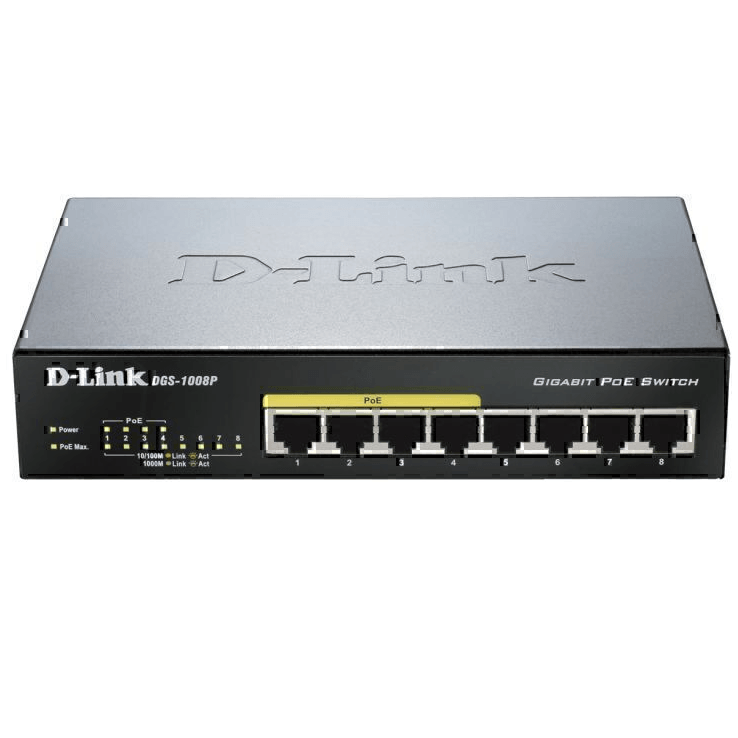 D-Link 8-Port Gigabit PoE+ Unmanaged Switch Metal Housing| SuperOffice