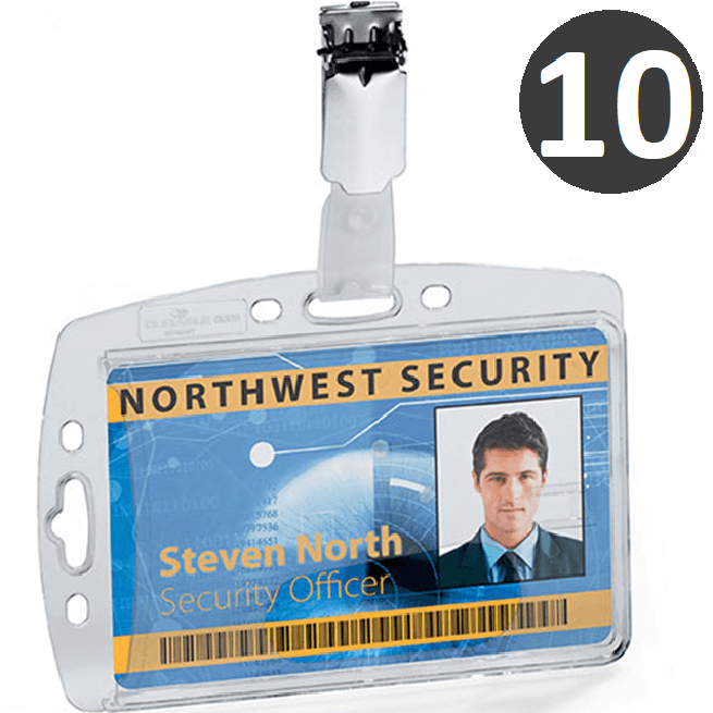 Durable ID Card Holder Badge with Clip 10 Pack | SuperOffice
