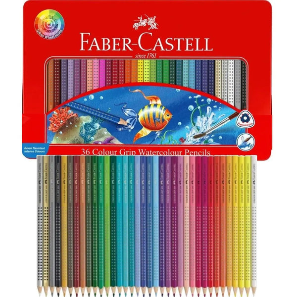Faber-Castell 36 Watercolour Pencils Colour Grip Wheel Water Tin Set ...