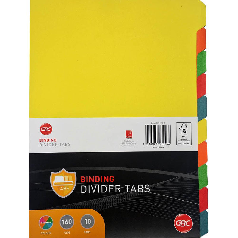 Gbc Tab Unpunched Dividers 10-Tab A4 Colour | SuperOffice