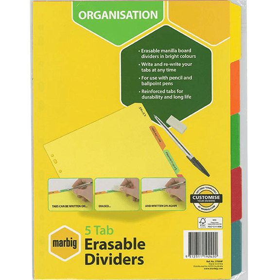 Marbig Divider Erasable Manilla 5-Tab A4 White 10 Pack | SuperOffice