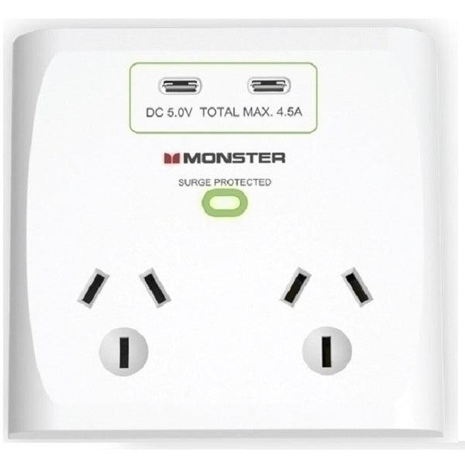 Monster Dual Socket Surge Protector Dual USB-C Ports | SuperOffice