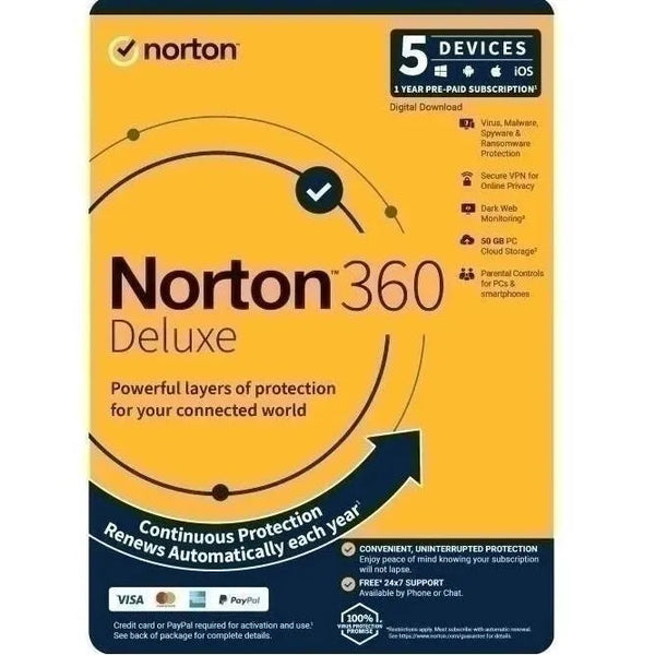Norton 360 Deluxe Protection 1 User 5 Devices 1 Year Subscription ...