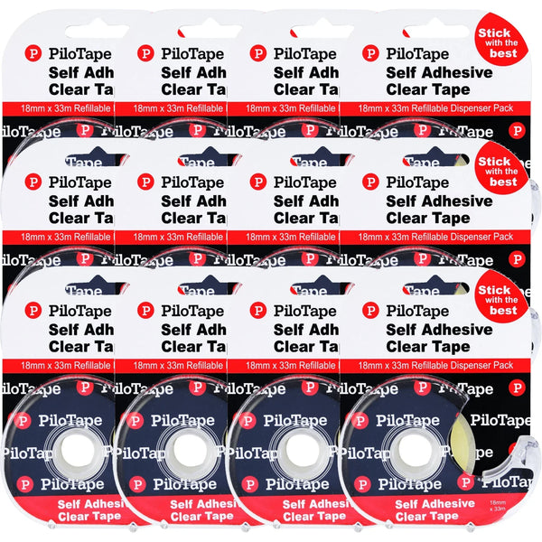 12 Pack Pilotape Premium Sticky Tape Dispenser 18mm x 33m | SuperOffice