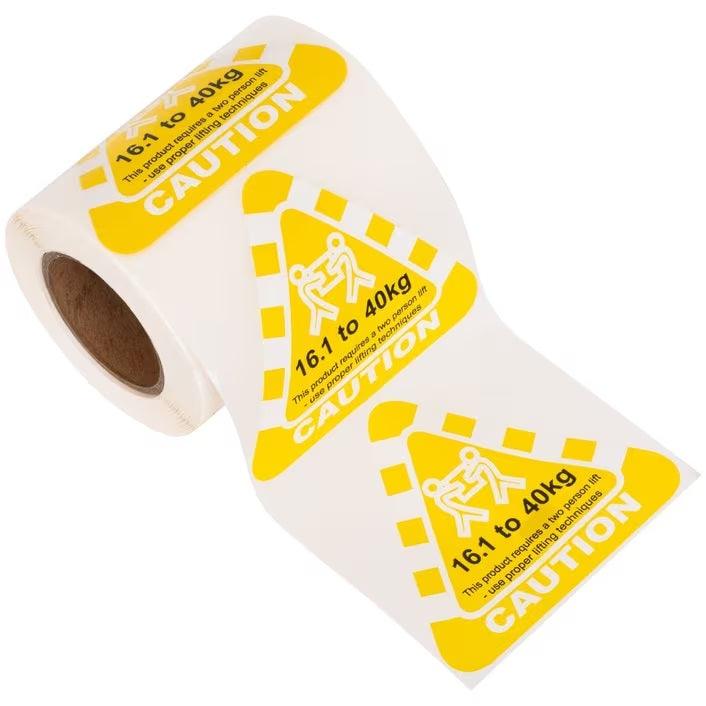 Stock Forms Caution 16.1-40kg Labels 80x70mm Yellow 250 | SuperOffice