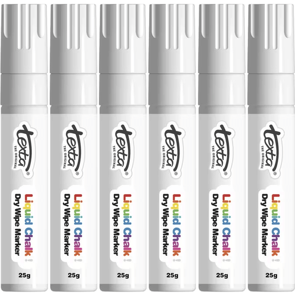 Texta Jumbo Liquid Chalk Markers Dry Wipe 15mm White 6 | SuperOffice