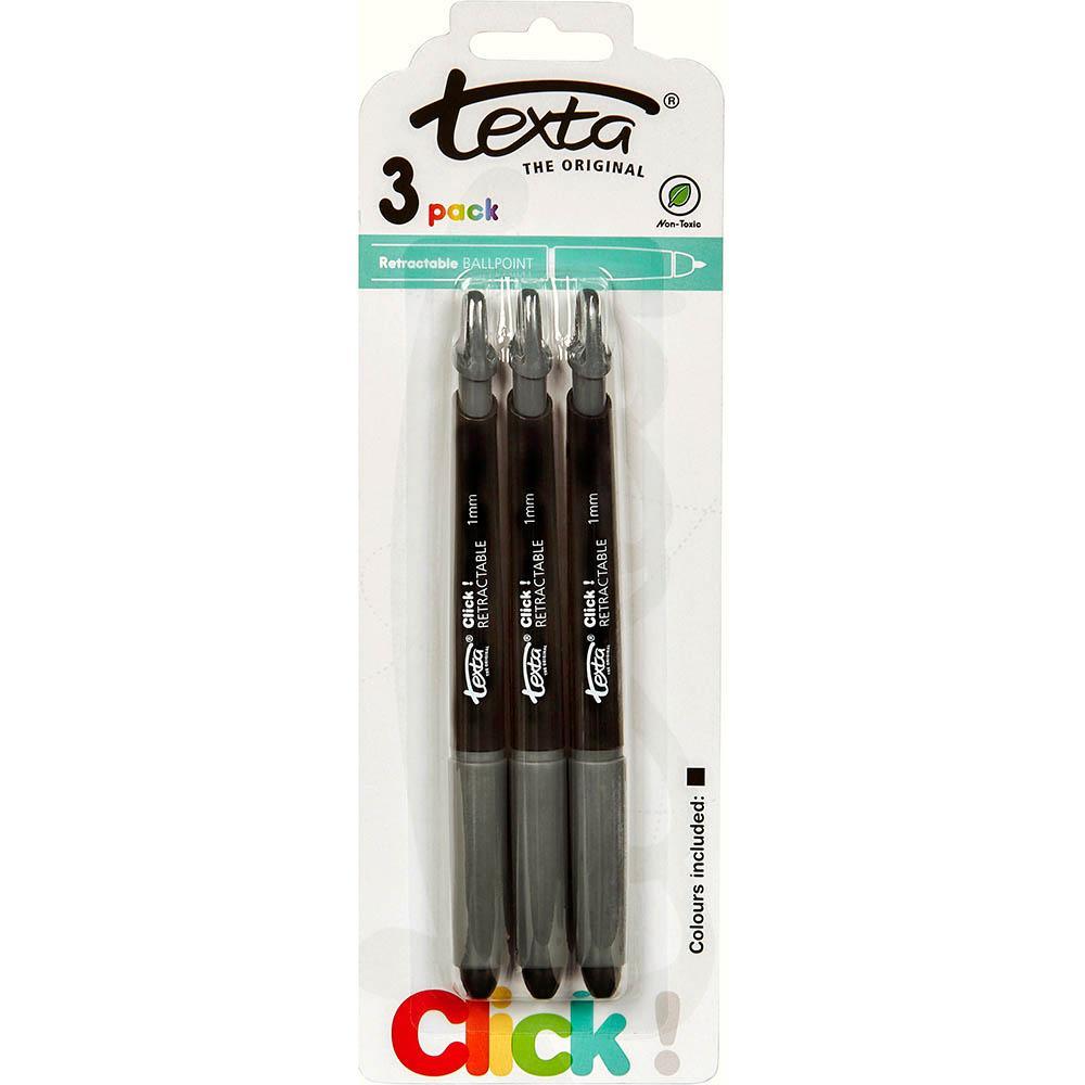 Texta Retractable Ballpoint Pen Black Pack 3 | SuperOffice