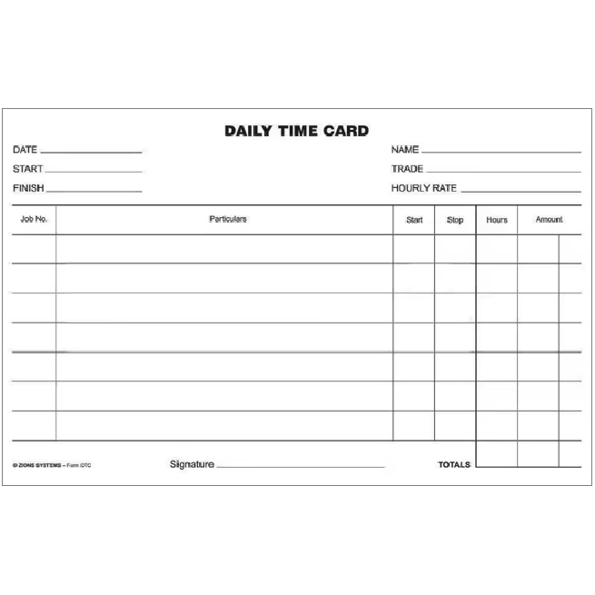 Zions Daily Time Cards DTC Card Employee Tasks Tracking | SuperOffice